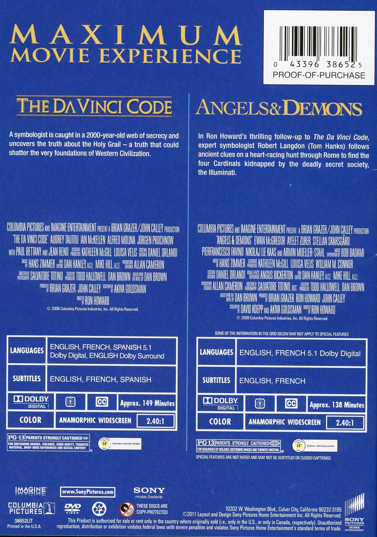 The DaVinci Code/ Angels & Demons (Double Feature 2 - DVD Set) – ID Shop.ca